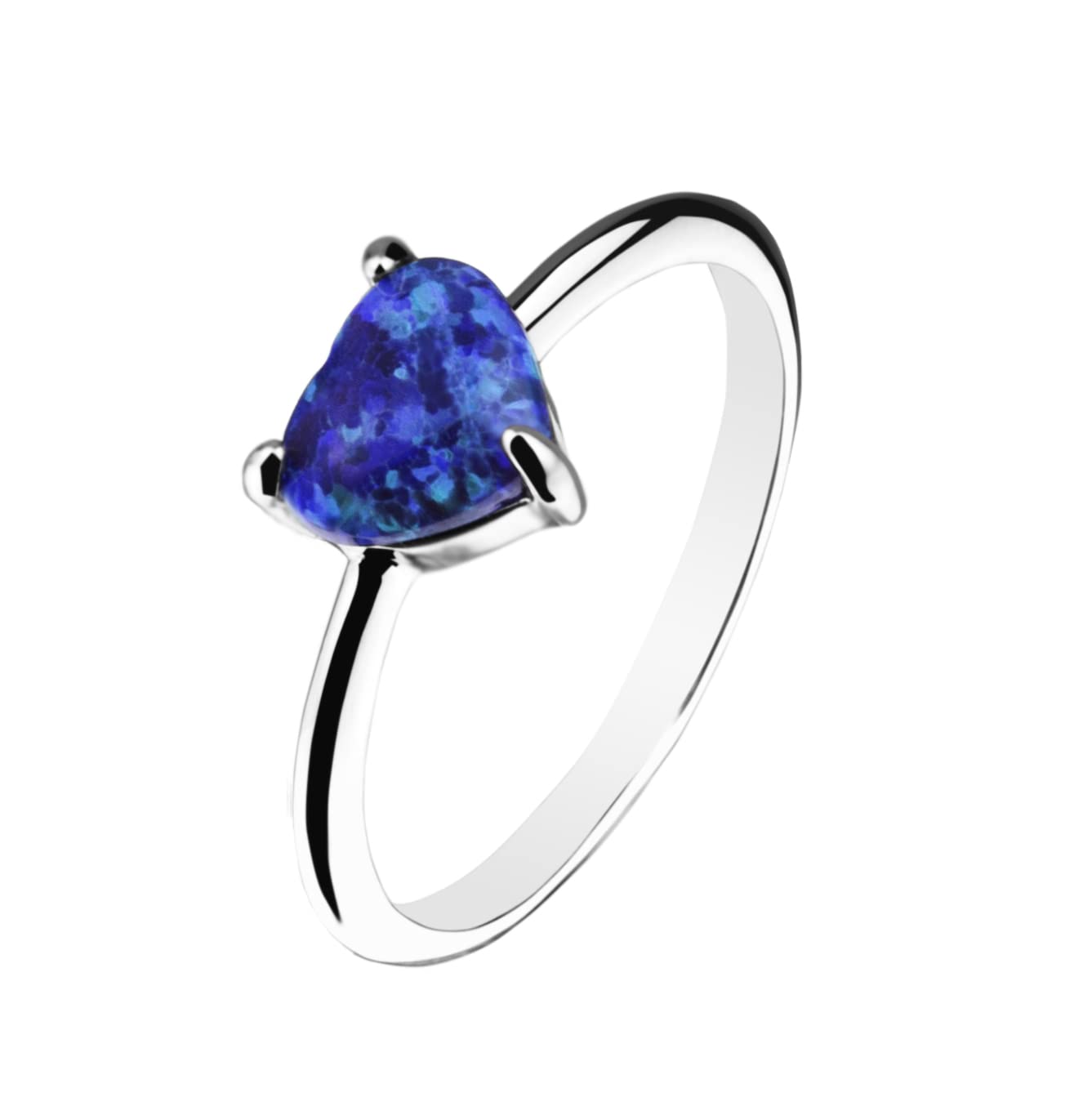 VENSERI Solid Lab Created Opal Rings Heart Shaped White S925 Sterling Silver Ring Size 10