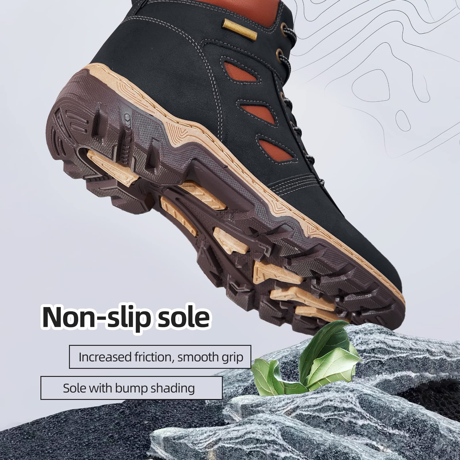 ZGR womens hiking boots Waterproof Non Slip mid boot Outdoor trekking walking Lightweight Hiking Shoes (Black,US9