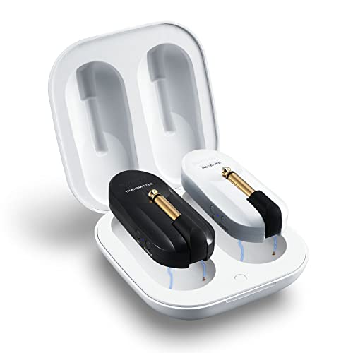 Surbort Wireless Guitar System, 5.1G/5.8G Dual Frequency Transmitter and Receiver, 18H Endurance 30m Transmission Distance with Charging Case,for Electric Guitar、Bass (White)