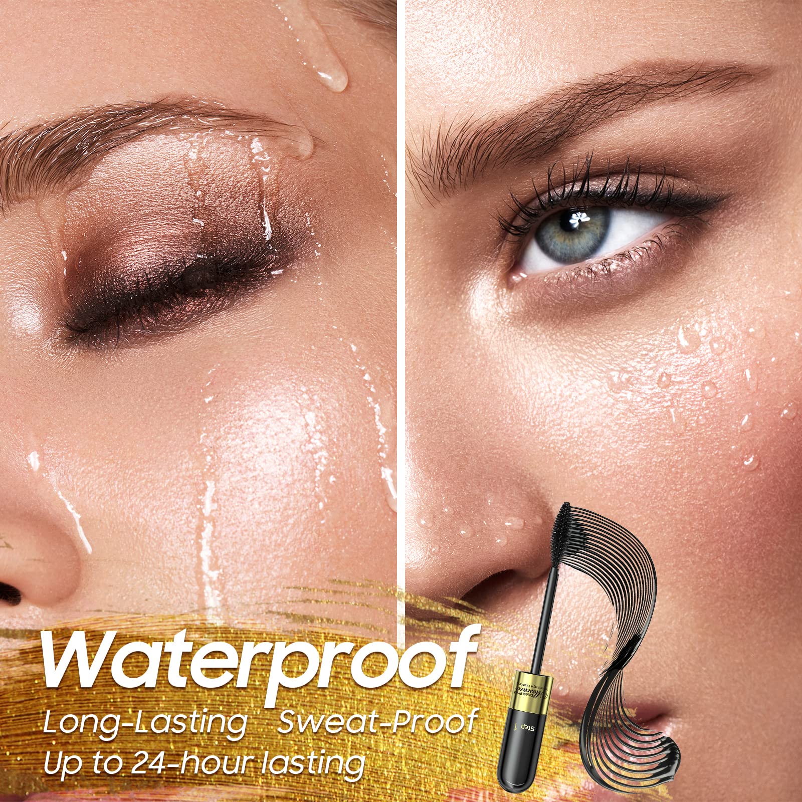 Tubing Mascara Waterproof & Smudge-Proof - 2-1 Long-Lasting Mascara Black Volumizing and Lengthening for Eye Makeup, No Clumping, Curling Eyelashes, Vegan & Cruelty Free, Black, 1 Count