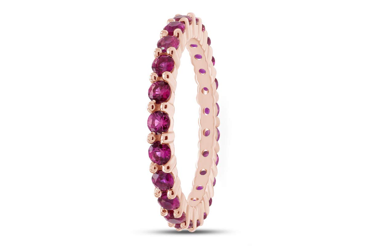 Ruby Round Cut Stackable Eternity Band Ring For 14k Rose Gold Over Sterling Silver Jewelry For Womens Ring Size-7