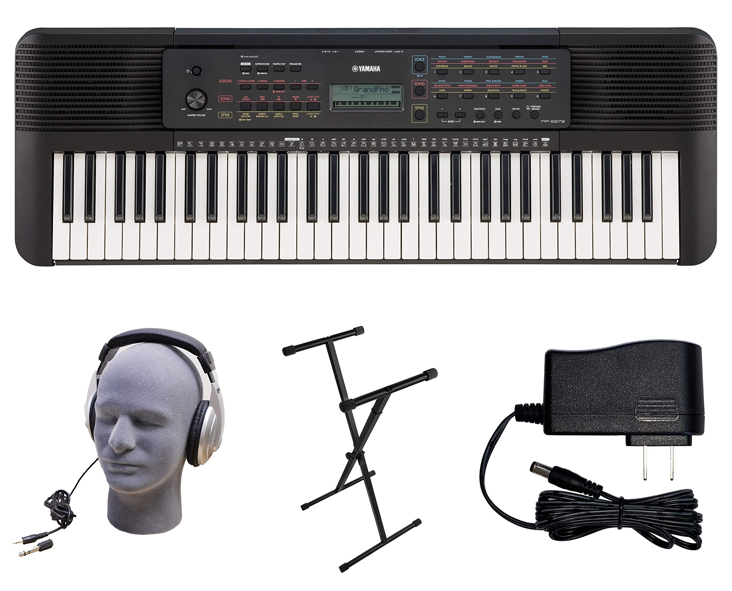Yamaha PSR-E273 PKS 61-Key Premium Keyboard Pack with Power Supply, X-Style Stand, and Headphones (YAM PSRE273