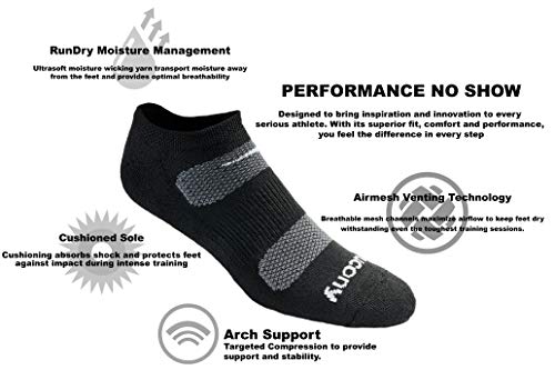 Saucony Men's Multi-Pack Firework Ventilating Performance Comfort No-Show Socks, Grey/Black (6 Pairs), Shoe Size: 8-12