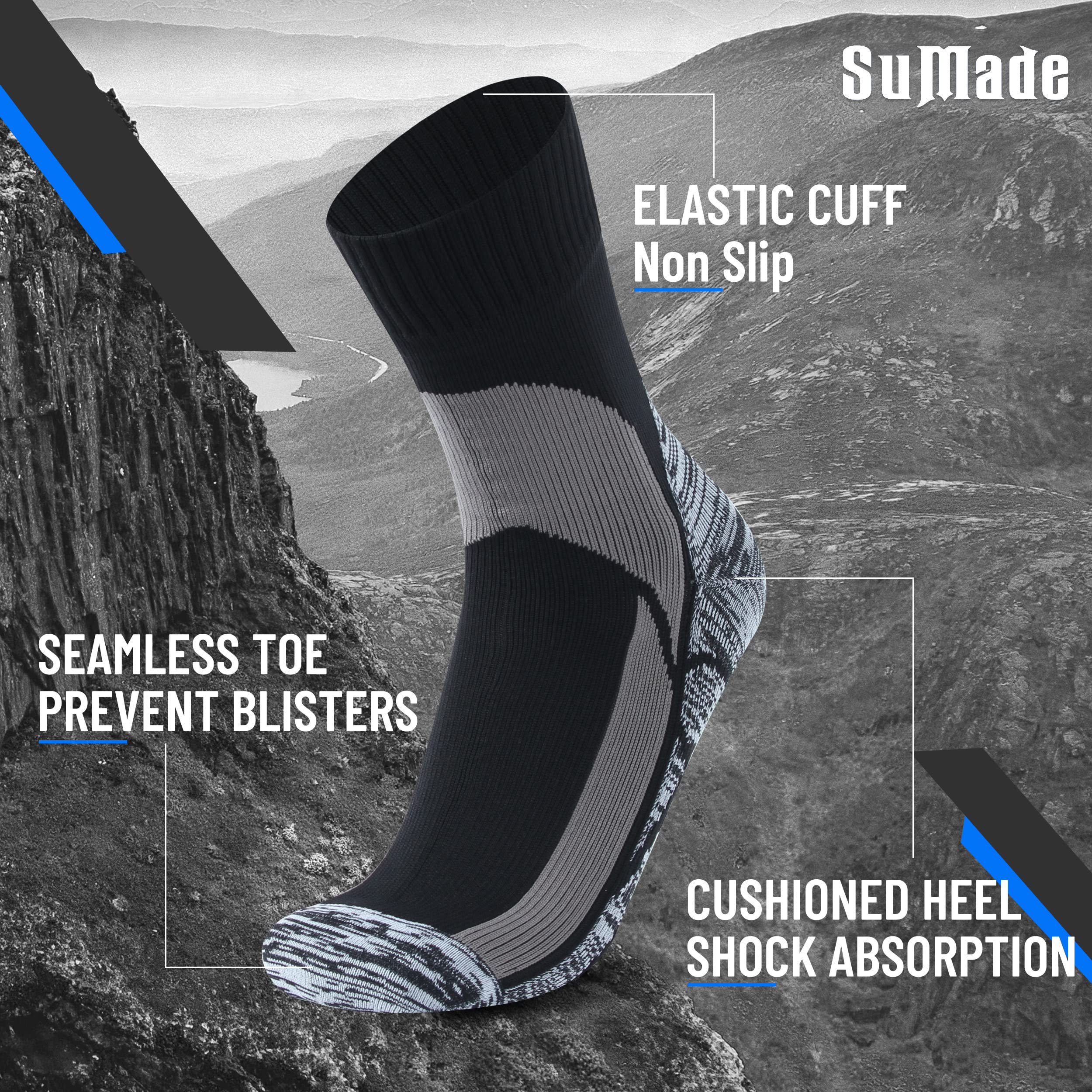 SuMade Waterproof Socks for Women, Hiking Rain Water Muddy Boot Coolmax Socks Kayaking Sport Cushioned Outdoor Neoprene Socks Cycling Wading Socks 1 Pair (Black&Grey, Small)