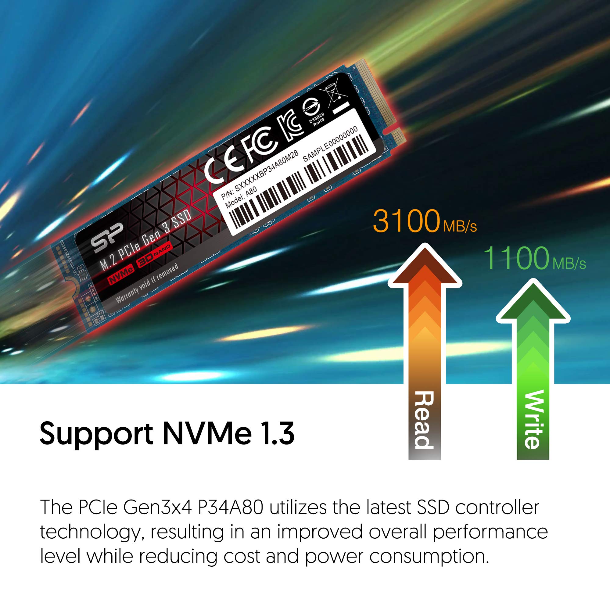 Silicon Power 256GB NVMe M.2 PCIe Gen3x4 2280 TLC SSD (SU256GBP34A80M28AB)