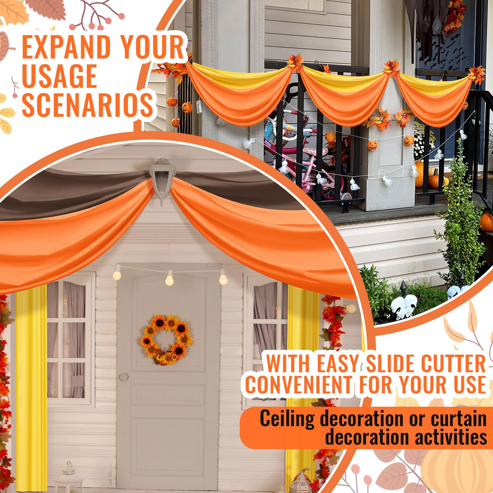 Preboun 3 Pcs Thanksgiving Disposable Tablecloth Roll Plastic Table Cover Roll Table Cloth for Fall Thanksgiving Parties and Decorations,40" x 100'(Coffee, Orange, Yellow)