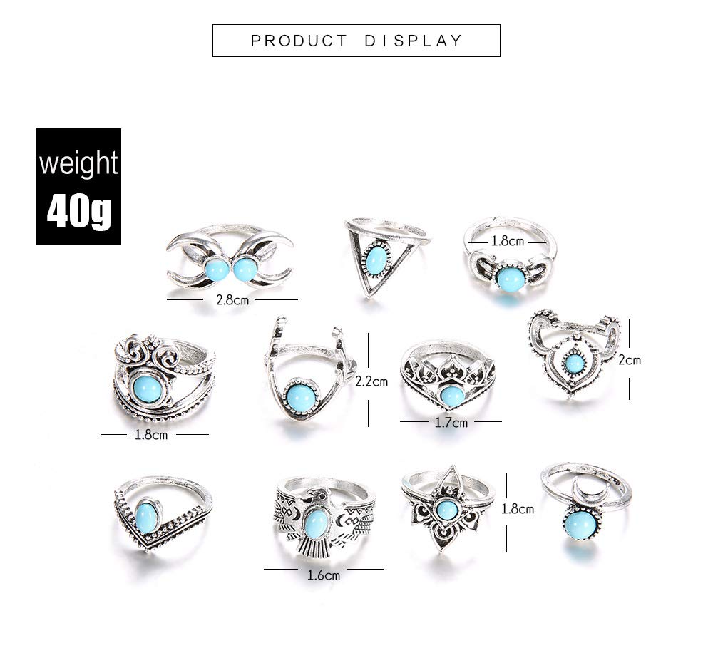Western Turquoise Rings Set for Women Vintage Joint Knuckle Rings Bohemian Opal Stackable Rings Midi Stacking Rings for Holiday Gifts