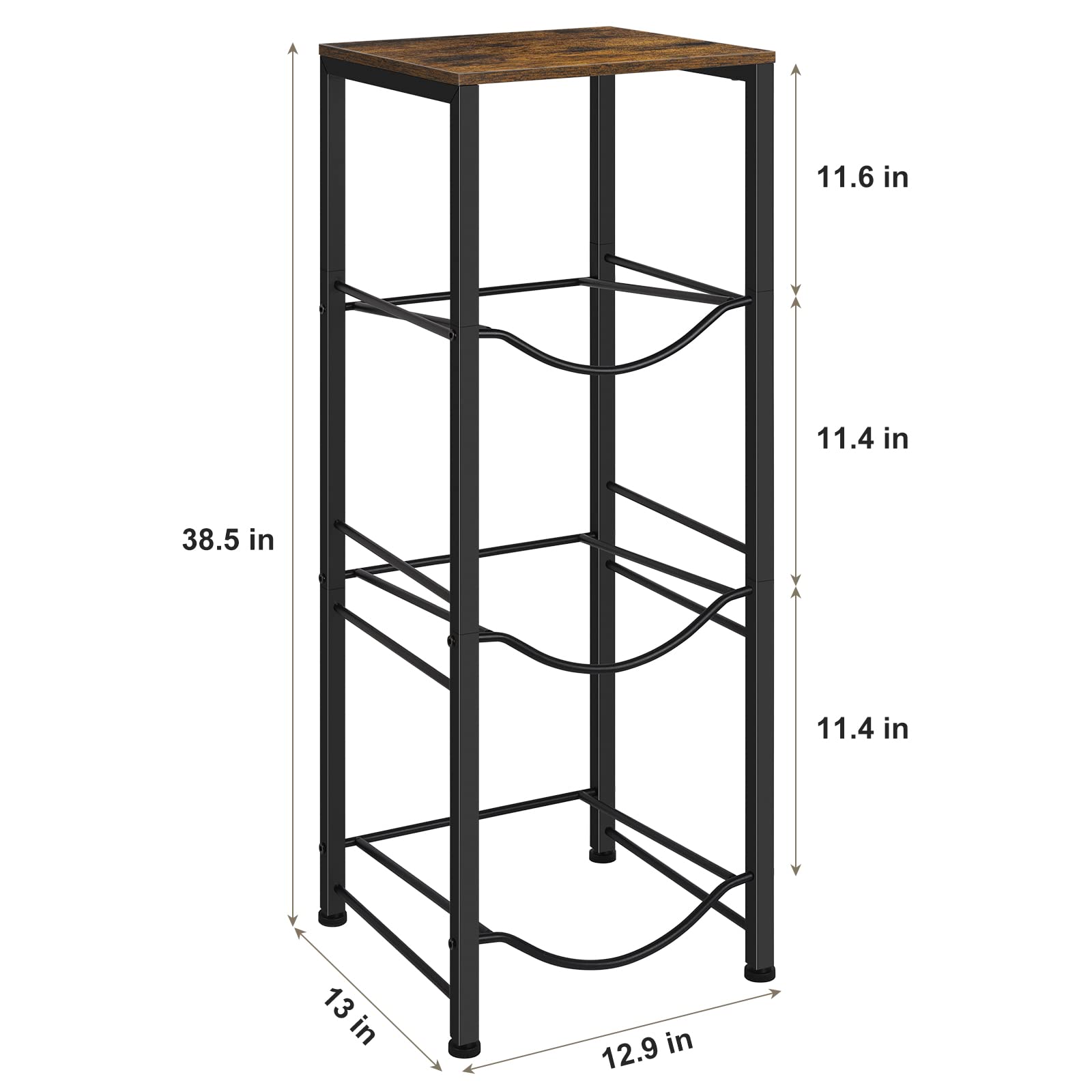 Water Bottle Holder 5 Gallon Water Cooler Jug Rack 3-Tiers Water Bottle Organizer with Storage Shelves for Kitchen Living Room Office, Rustic Brown