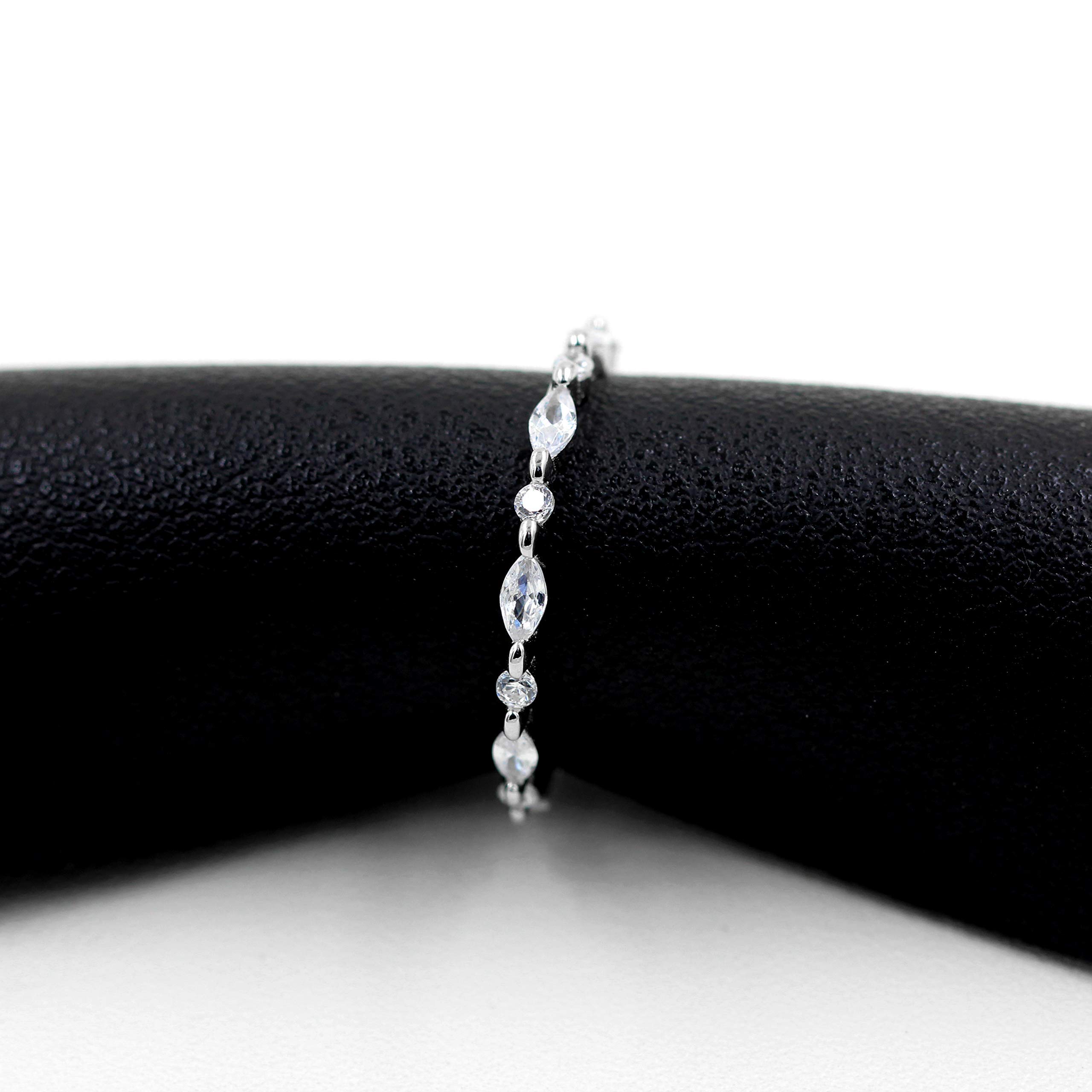 Uloveido Women's Marquise & Round Cubic Zirconia Antique Style Bezel Set Eternity Band Stackable 925 Sterling Silver Milgrain Ring (size 7)