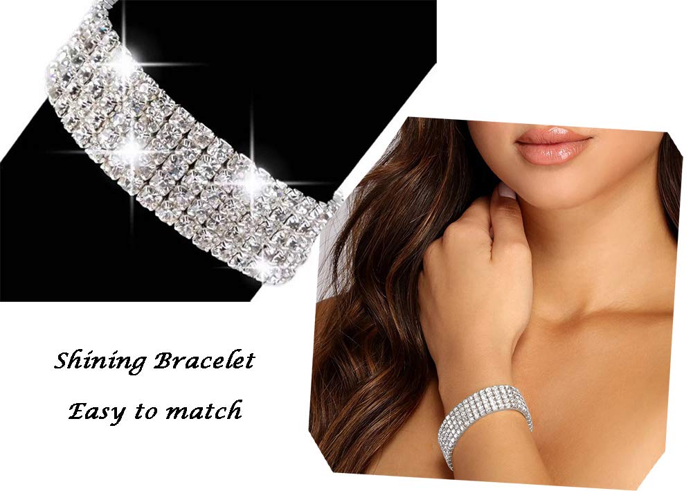 Yamberdoly Rhinestone Choker Necklaces for Women Silver Diamond Choker Necklace Set Sexy Rhinestone Wedding Choker 5 Rows