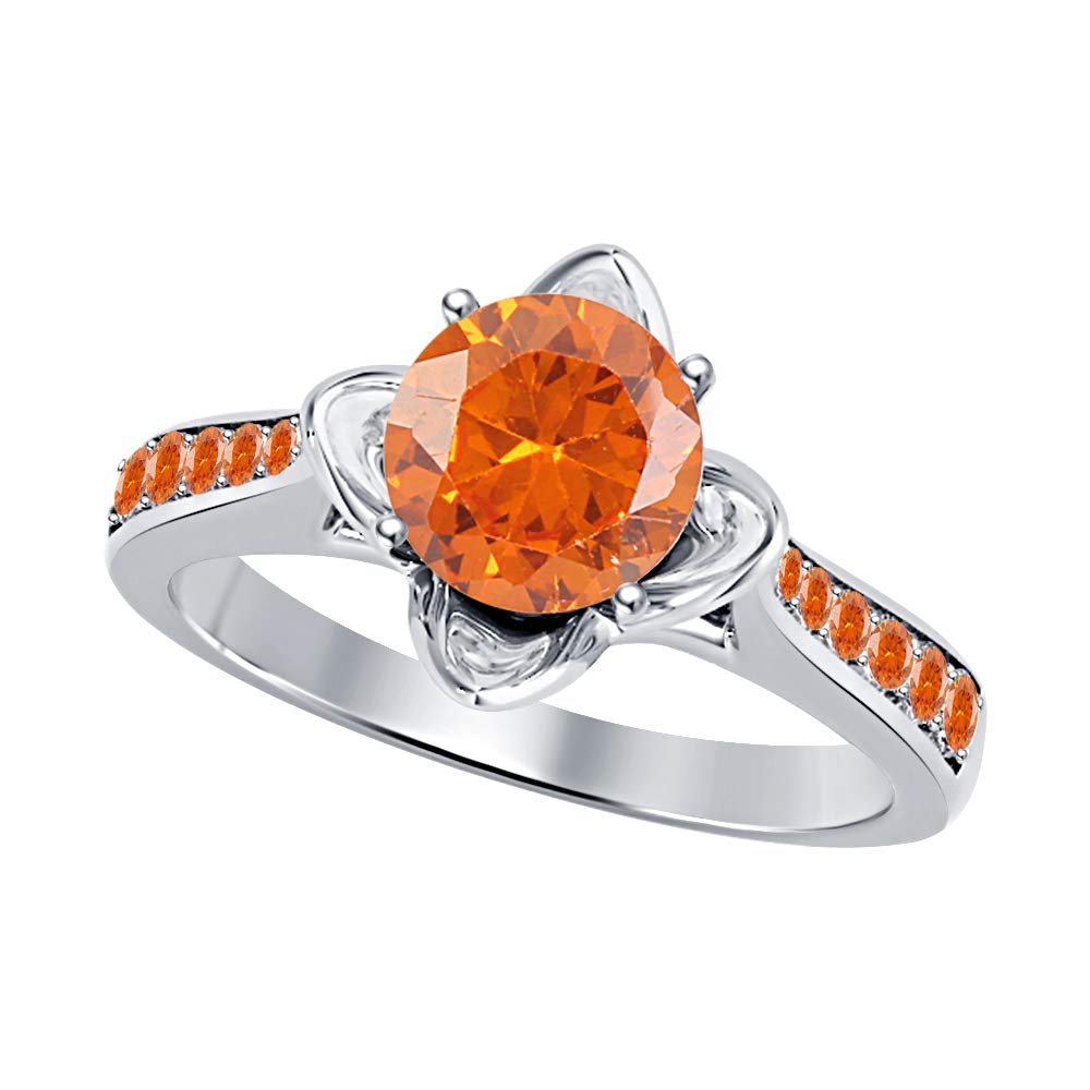 SVC-JEWELS Round Cut 14K White Gold Over .925 Sterling Silver Created Orange Sapphire Engagement Ring for Women's (7)