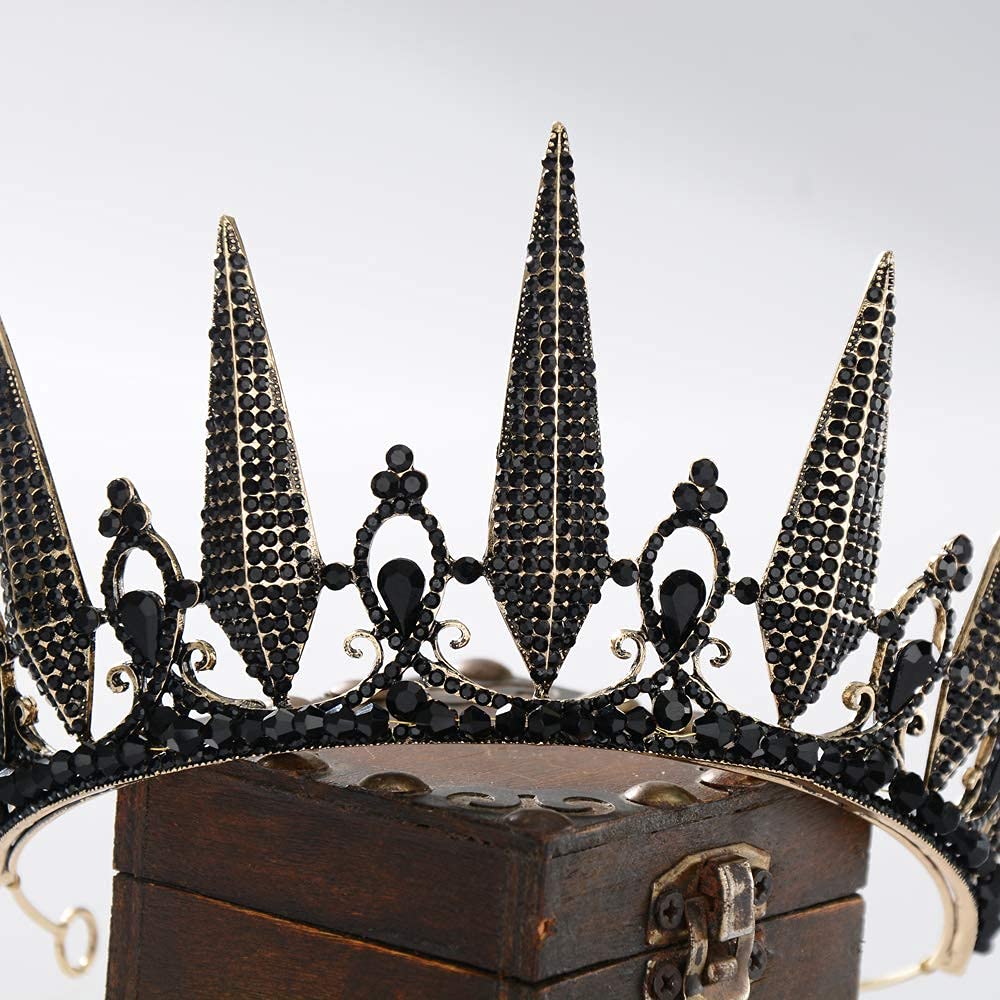 S SNUOY Black Crowns for Women Rhinestone Tiara Baroque Crown Wedding Headpiece Costume Party Accessories for Women