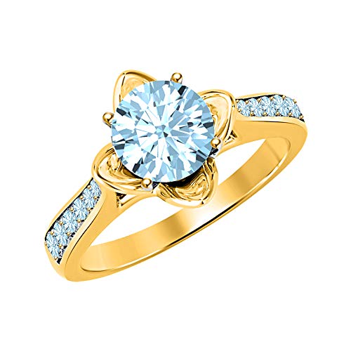 SVC-JEWELS Round Cut 14K Yellow Gold Over .925 Sterling Silver Created Aquamarine Engagement Ring for Women's (9.5)