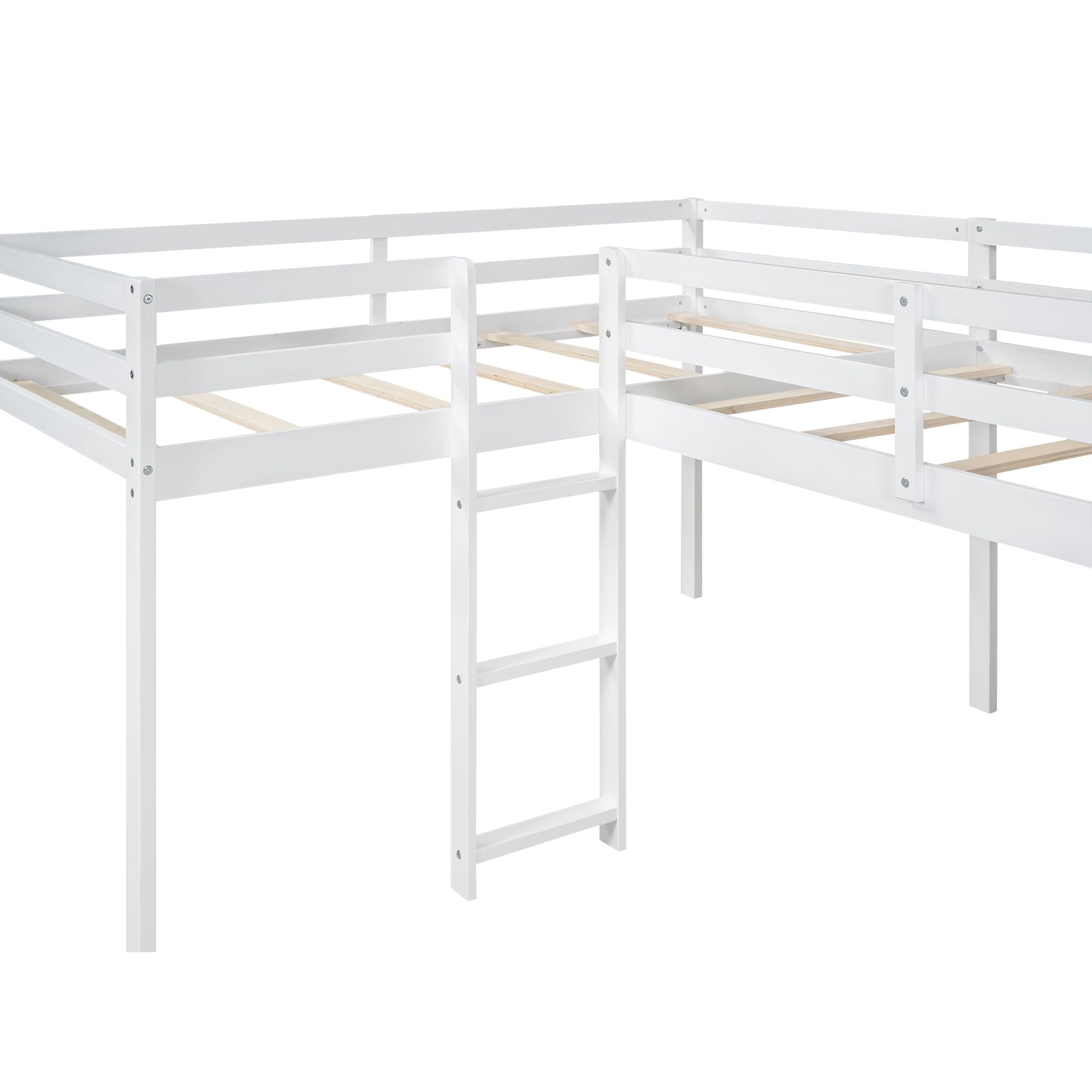 RUNWON Twin Size L-Shaped Loft Bed with Ladder and Slide for 2 Kids Teens Bedroom,No Box Spring Needed