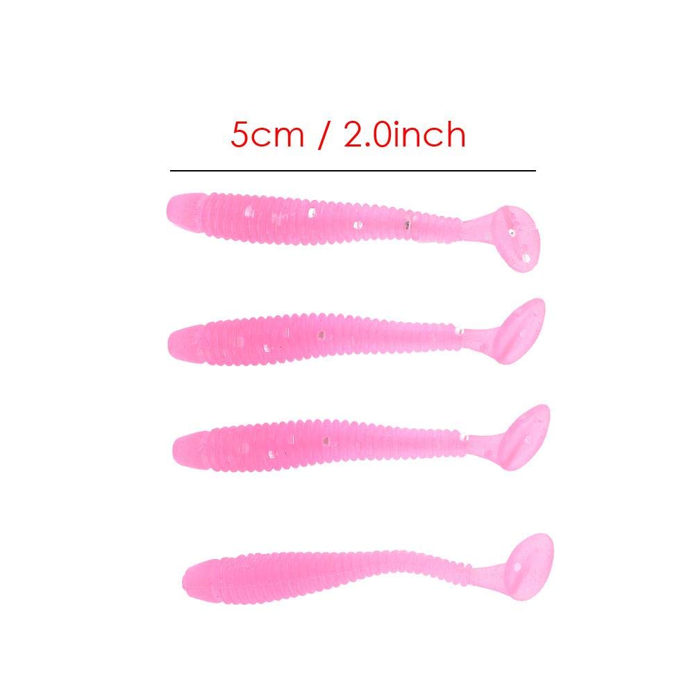 Summer Enjoyment Meiyya Lures Baits, 50PCS 5cm Soft Plastic Fishing Lures T-Tail Grub Worm Baits Fish Tackle Accessory(Pink)
