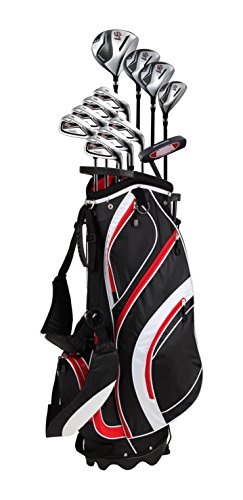 Precise S7 Tall Men’s (6'1" to 6'4") Right Handed Complete Golf Club Set, Include 460cc Driver, 3 Wood, 5 Wood, 24* Hybrid, 5-9 PW Irons, Sand Wedge, Putter, Deluxe Stand Bag & 4 Headcovers, Black/Red