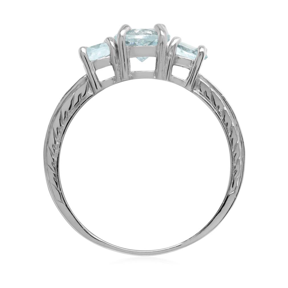 Silvershake 1.09ct. 3 Stone Genuine Blue Aquamarine White Gold Plated 925 Sterling Silver Ring Size 7