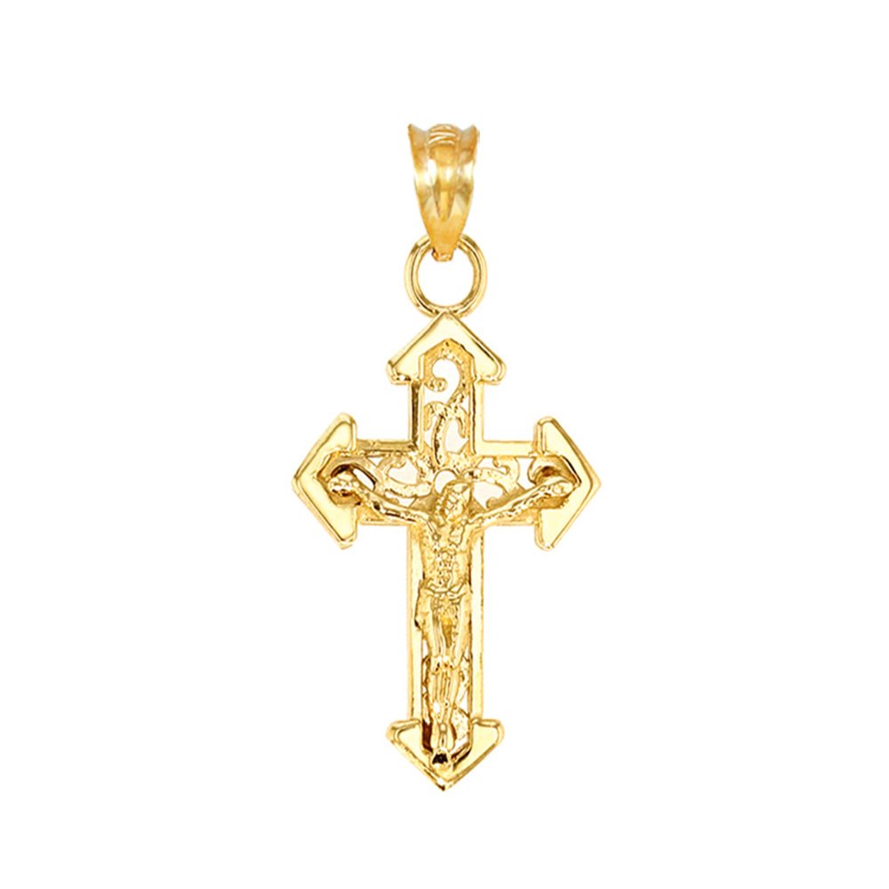Religious Jewelry Dainty 10k Yellow Gold Fitchee-Style Crucifix Cross Pendant