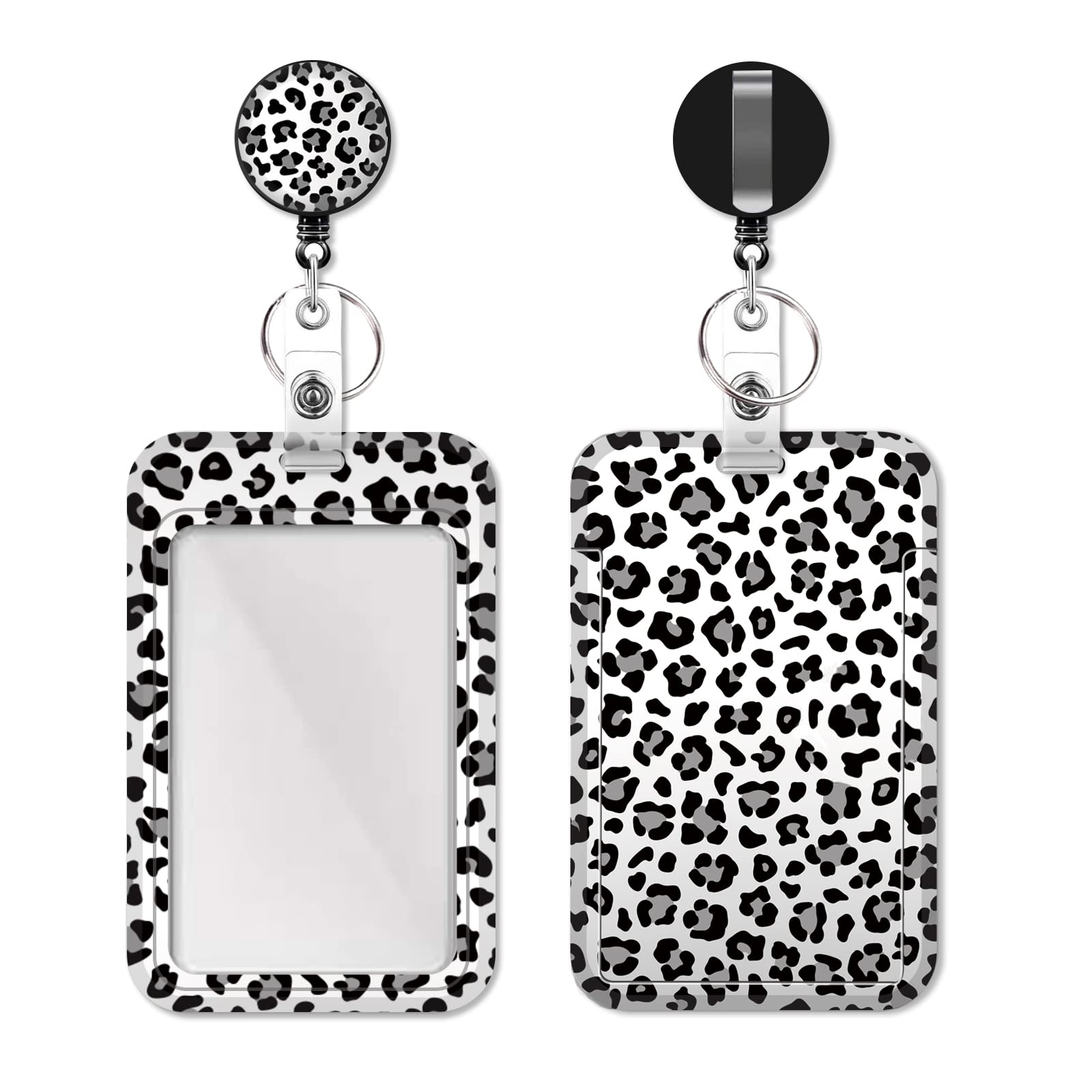 Retractable Badge Holder, with Carabiner Scroll Clip and Keychain, Vertical ID Card Badge Holder, Cute and Fashionable Design Snow Leopard, Badge Holder for Office, Nurse, Teacher(Snow Leopard)