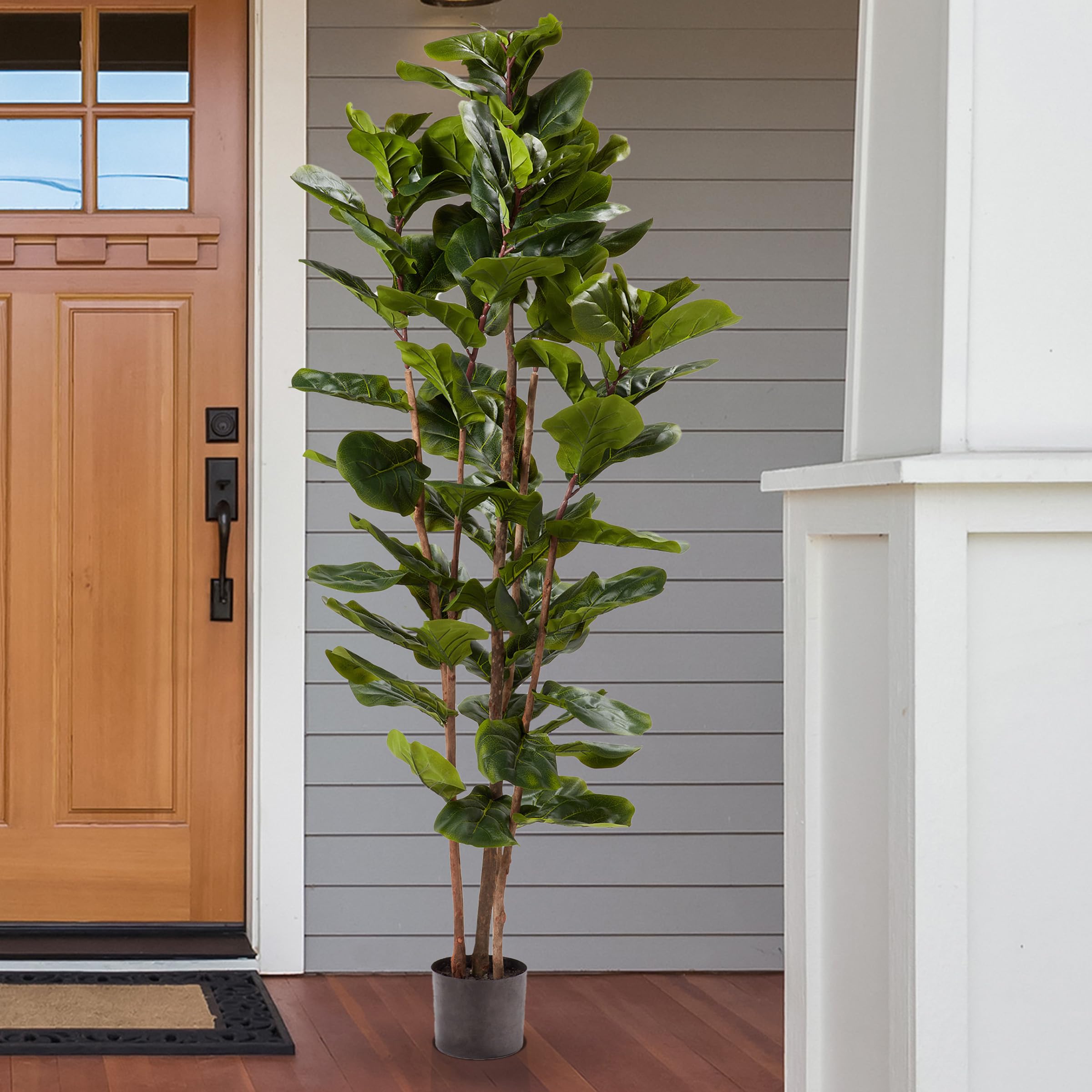 Pure Garden Artificial Fiddle Leaf Fig Tree-6FT Fake Plant with Pot and Natural Feel Leaves for Home or Office Decor, 72", Green