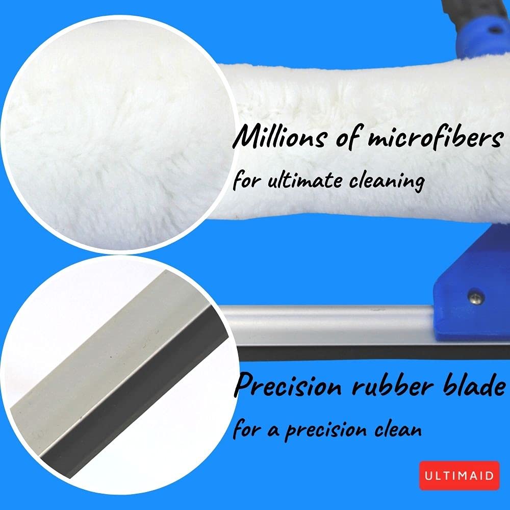 ULTIMAID Window Cleaner Combi β 2 in 1 Squeegee and Scrubber with Rubber Blade Includes Handle for Indoor and Outdoor Glass Cleaning 14 inches