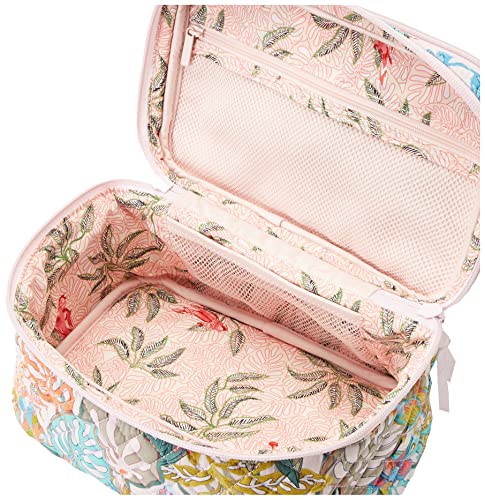 Vera Bradley Women's Cotton Brush Up Cosmetic Makeup Organizer Case, Rain Forest Canopy - Recycled Cotton, One Size
