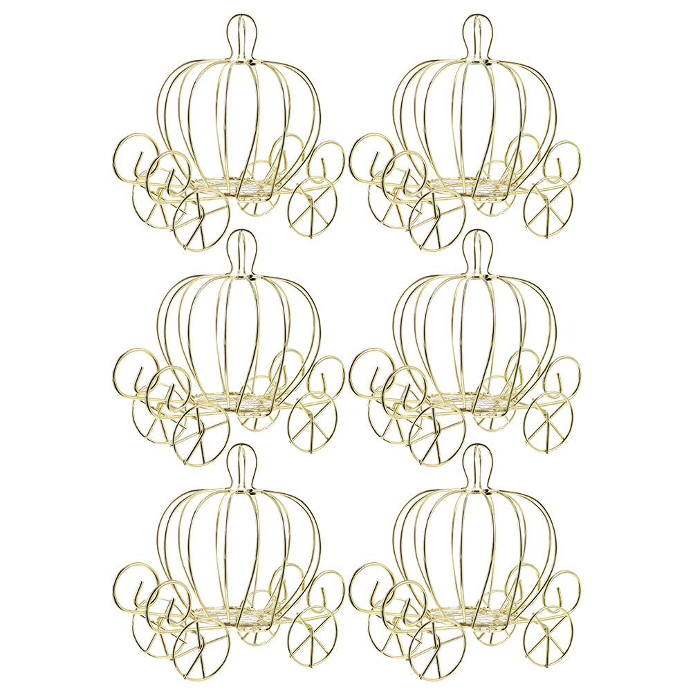 Veemoon 6pcs Pumpkin Candy Box Decorative Carriage Centerpiece Gold Wire Princess Pumpkin Cart Dessert Display Tabletop Figurine for Wedding Birthday Halloween Party