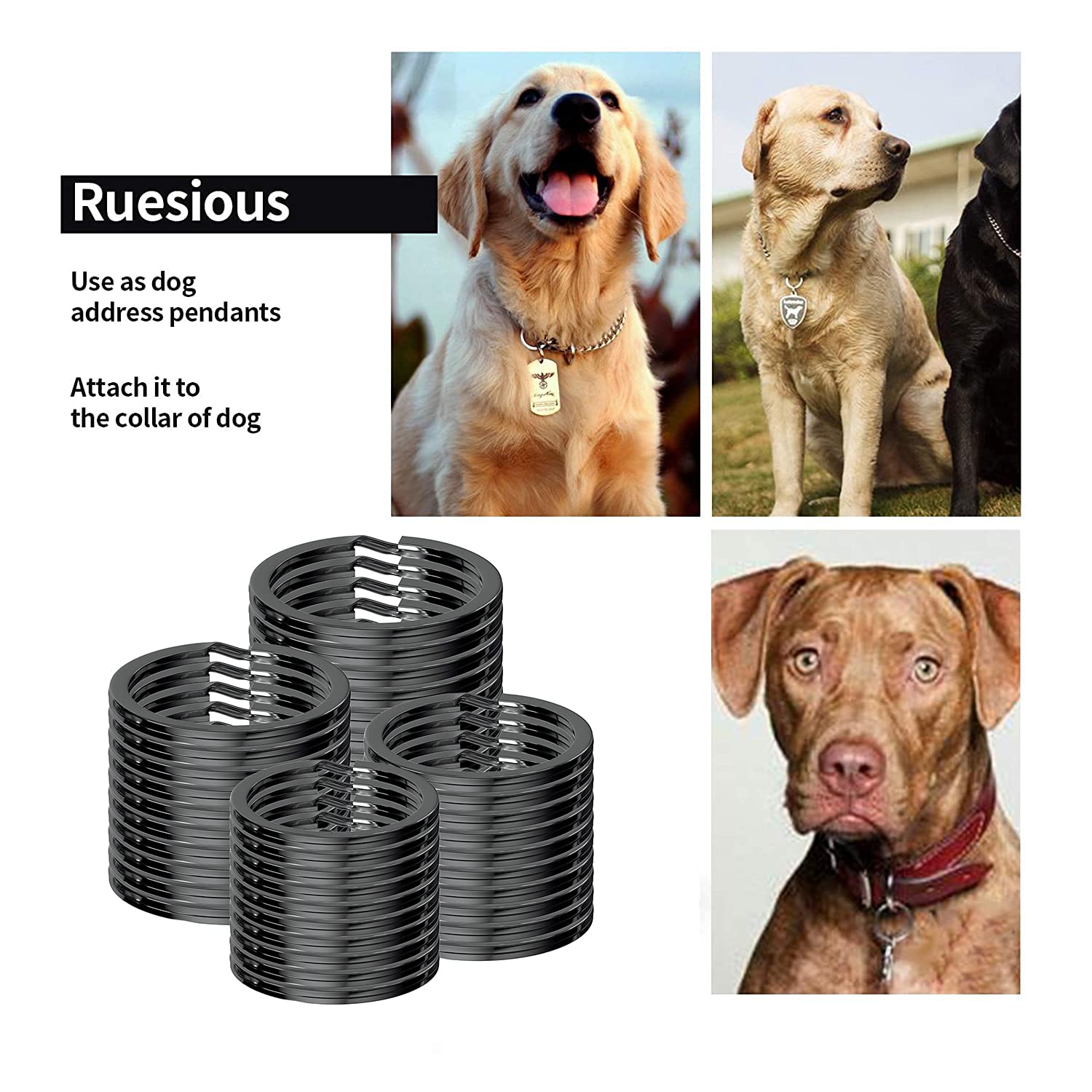 Ruesious Round Flat Key Ring (40 Pack)(15/20/25/30mm),Keyring Split Ring,Key Chain Ring Connectors,Electroplated Black Keychain,Keyring Loops