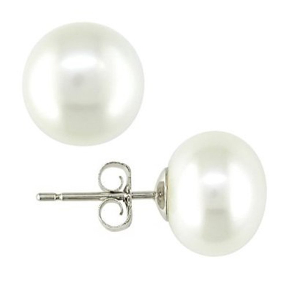 Sterling Silver Stud Earrings with Elegant Freshwater Cultured Button Pearls, Pearls from 5-12 mm, Gift Box Included with Earrings