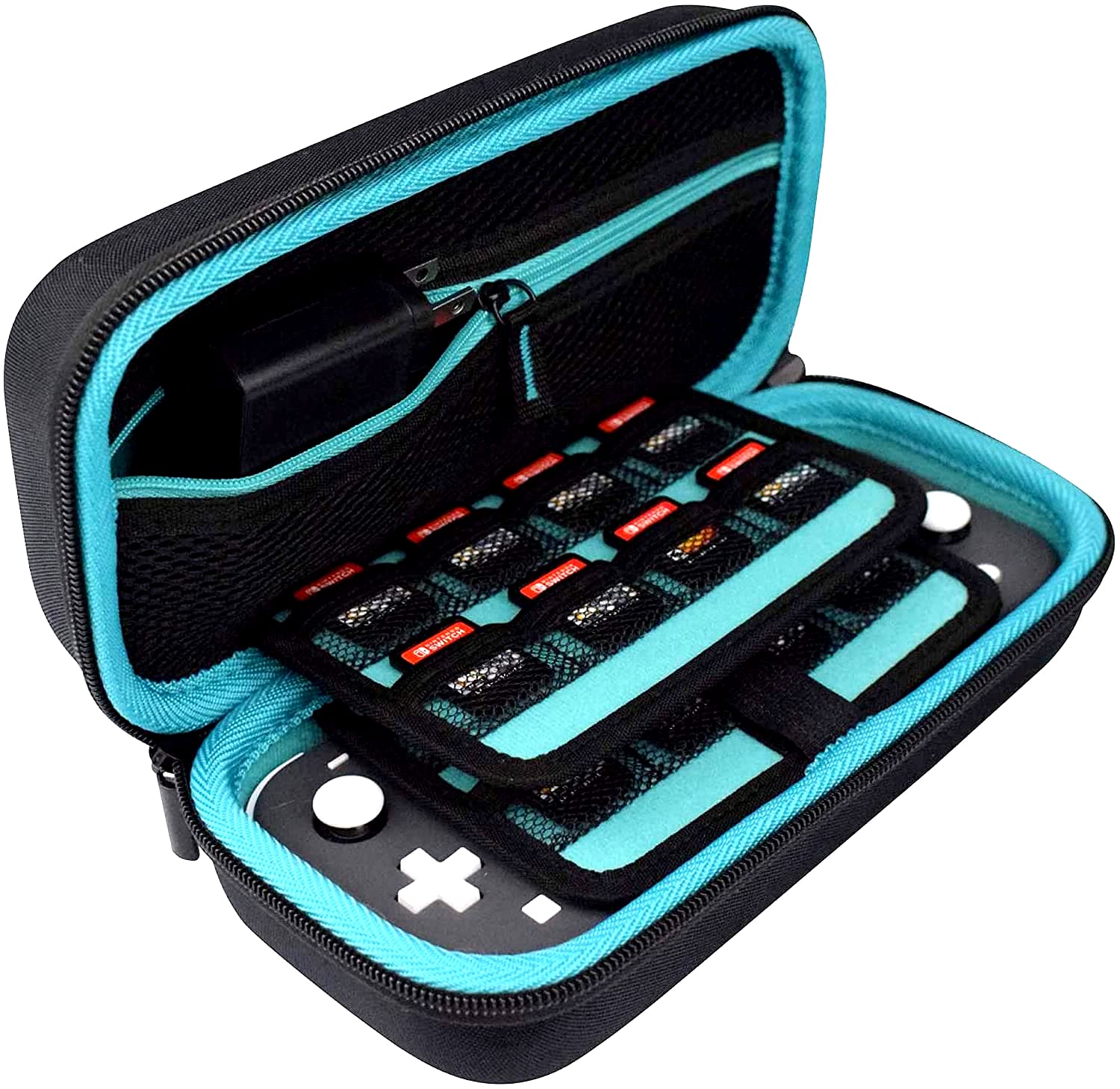 TakeCase Carrying Case Compatible with Nintendo Switch Lite - Includes Pouch That Fits Adapter/Charger, Accessories, and 16 Games Storage - Perfect for Travel - Blue/Turquoise