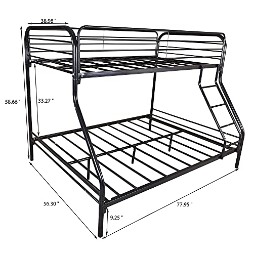 Prohon Metal Bunk Bed Twin Over Full Size with Enhanced Upper-Level Guardrail,Removable Stairs, Heavy Duty Sturdy Frame Space-Saving Design Bunkbeds for Teen Adults, No Box Spring Needed, Black