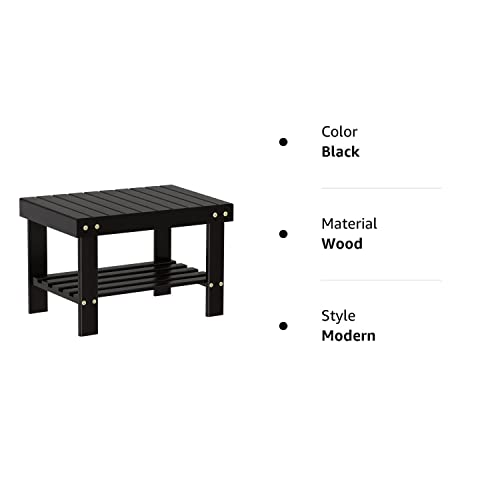 Zhuoyue Wooden Step Stool for Kids Adults Black Small Bamboo Wood Shower Foot Rest Stool Shaving Legs for Bathroom Sink Bed Kitchen
