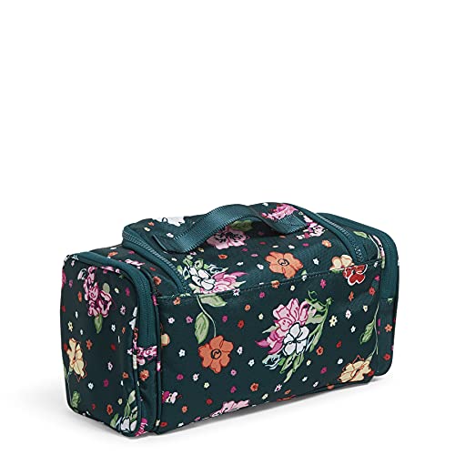 Vera Bradley Women's Recycled Lighten Up Reactive Large Travel Cosmetic Makeup Organizer Bag, Hope Blooms Teal, One Size