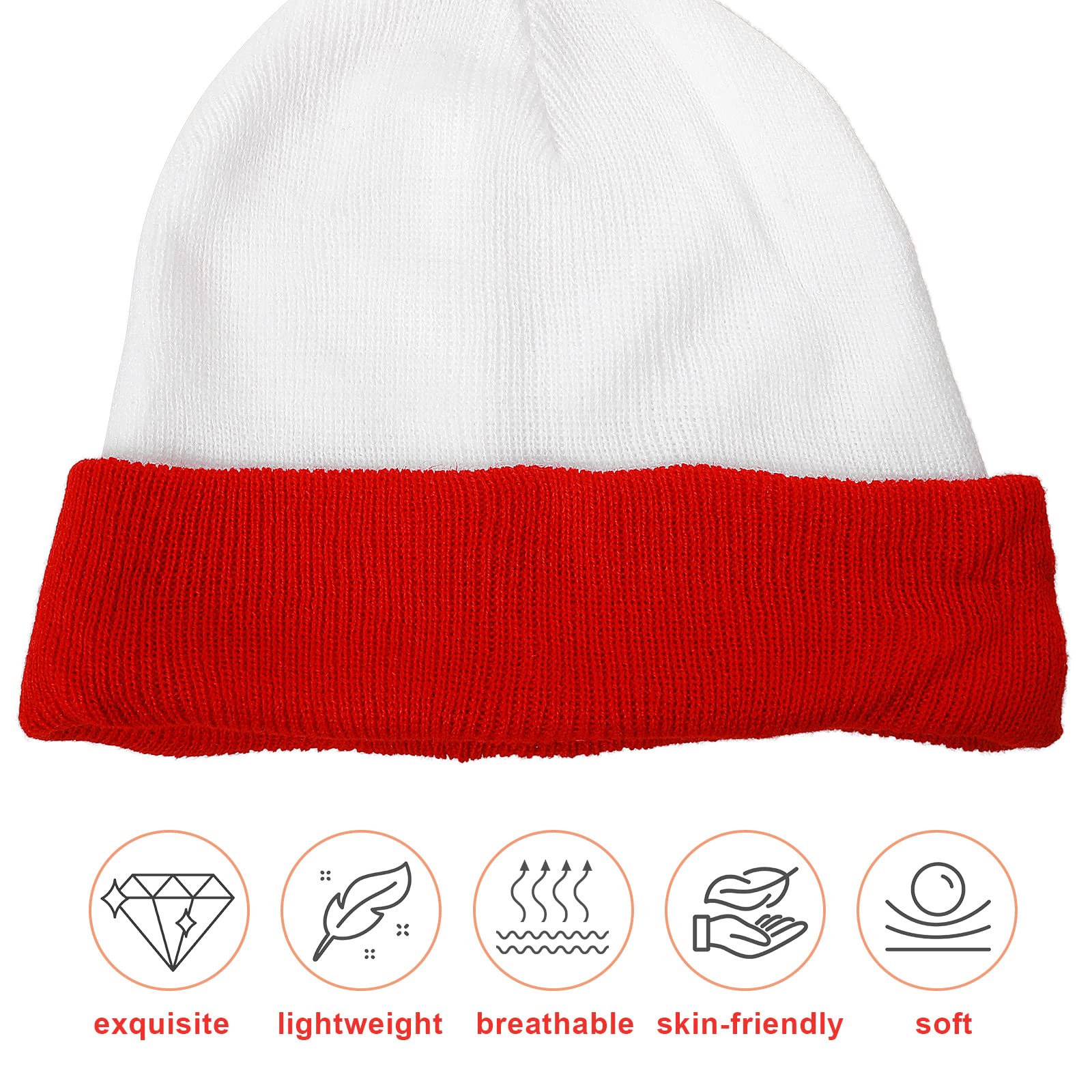 Yaomiao Red and White Beanie Pom Pom Hat Christmas Cuff Knit Beanies for Men Women Adult Winter(6 Pcs)