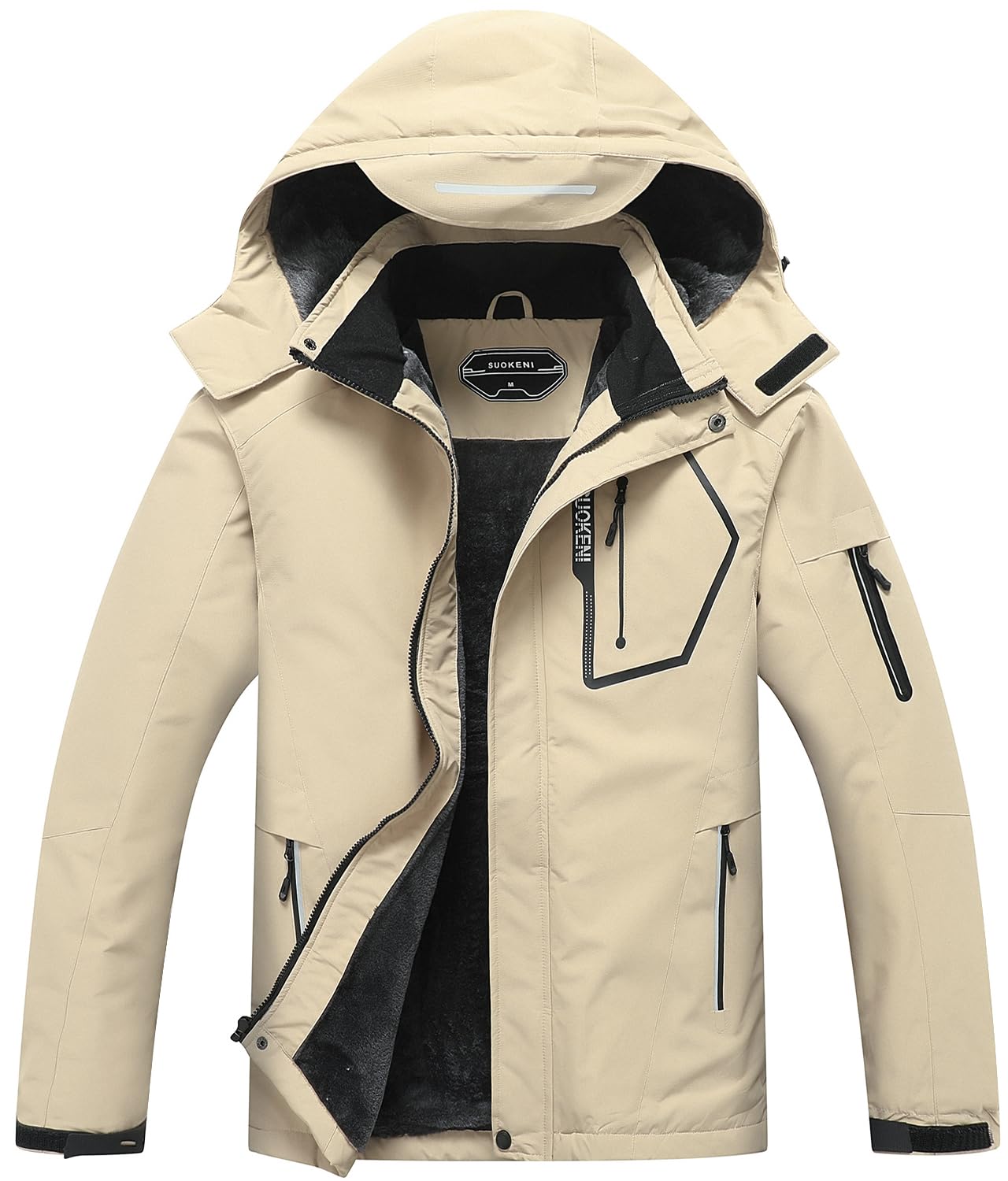 SUOKENI Men's Waterproof Ski Jacket Warm Winter Snow Coat Hooded Raincoat X-Large