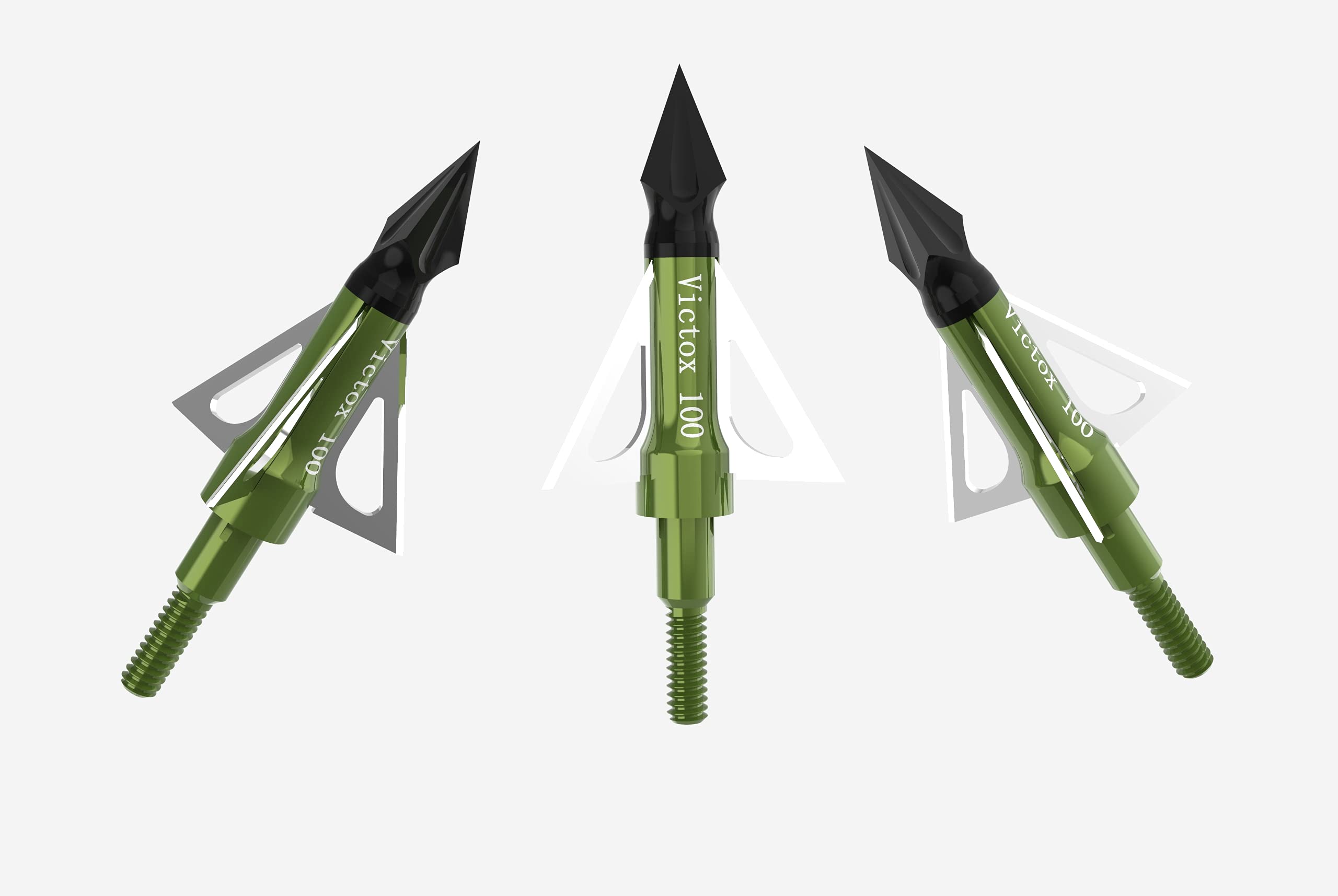 Victox Archery Broadheads 100 Grain 3 Blade Broadhead 1-1/8" Cutting Diameter Bowhunting 100 Grain 3 Pack fit for Compound Bow (Green)