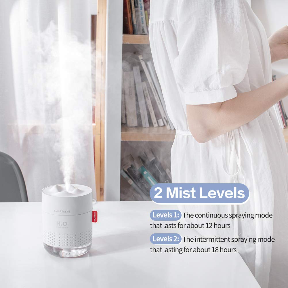 SmartDevil Small Humidifiers, 500ml Desk Humidifiers, Whisper-Quiet Operation, Night Light Function, Two Spray Modes,Auto Shut-Off for Bedroom, Babies Room, Office, Home (White)