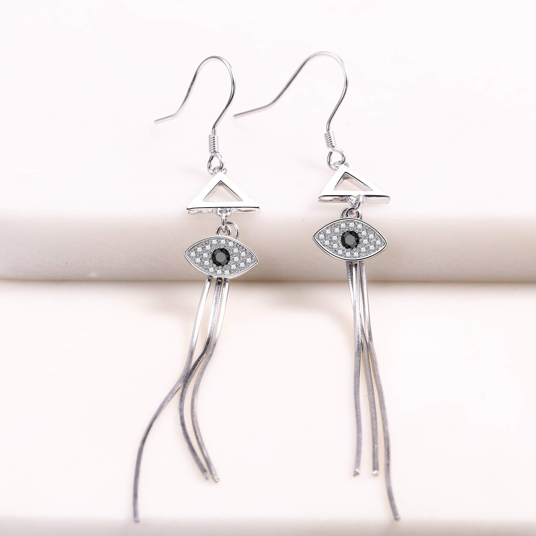 S925 Sterling Silver Evil Eye Drop Dangle Long Tassel Earrings for Women Girl
