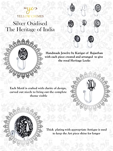 Yellow Chimes Antique Silver Oxidized 8 pcs combo set Ethnic Indian Traditional non-piercing Nose pin Jewelry for Women and Girls