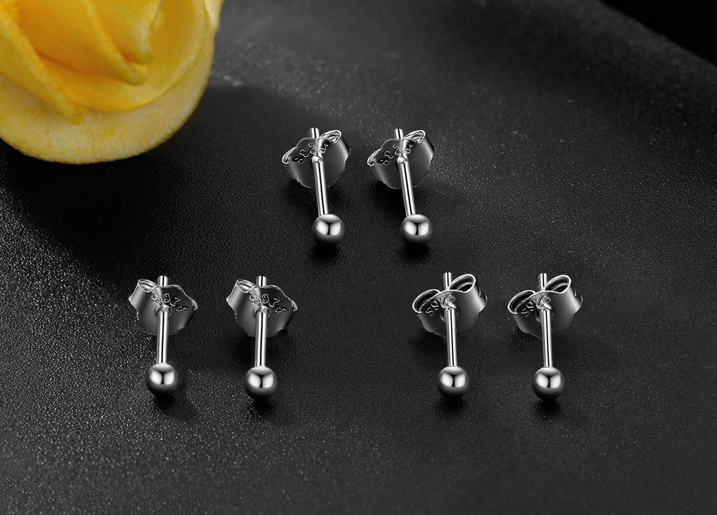 Sterling Silver Stud Earrings for Women Men- 3 Pairs of 2mm Tiny Round Ball Stud Earrings Set Cartilage Small Tragus Earrings Nose Lip Rings, Silver