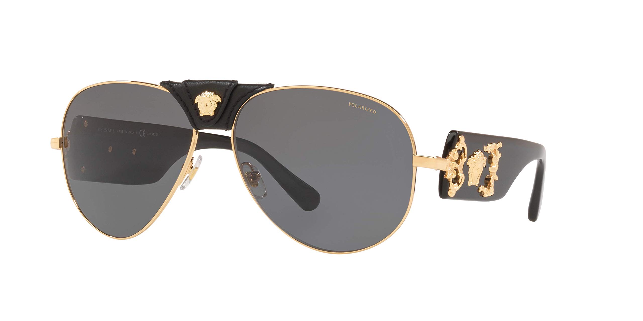 Versace Man Sunglasses Gold Frame, Grey Polar Lenses, 62MM