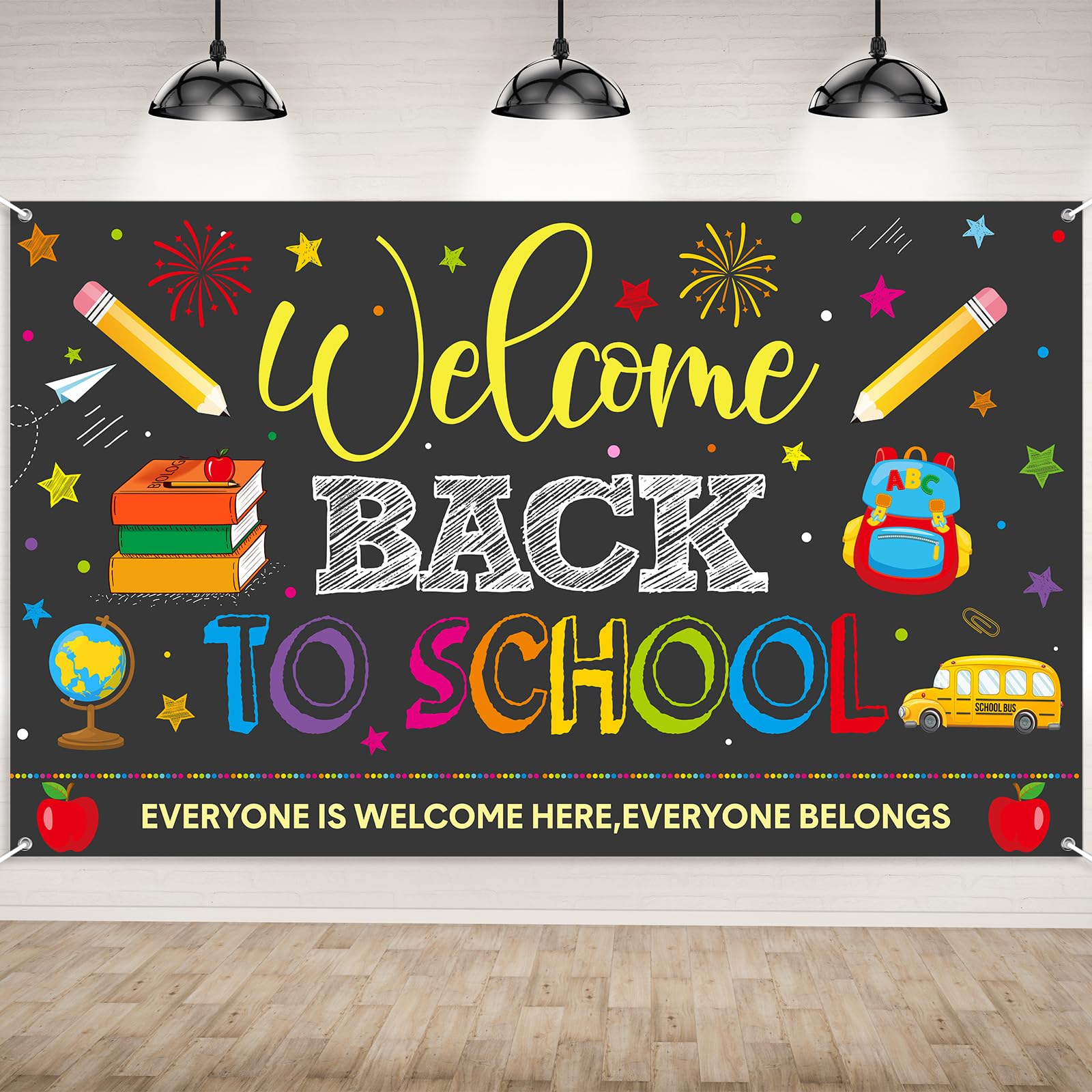 Welcome Back to School Backdrops, Welcome Back Bulletin Board Back to School Banner Sign Hanging Fabric Photography Background for First Day of School Classroom and Office Decorations,73x44 Inch
