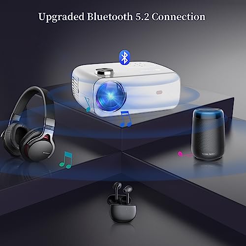 Projector with 5G WiFi and Bluetooth, FunFlix Portable Projector 18000 lumens Native 1080P Full HD, Mini Movie Projector Compatible with Smartphone, HDMI, USB, AV for Home Theater Projector, White