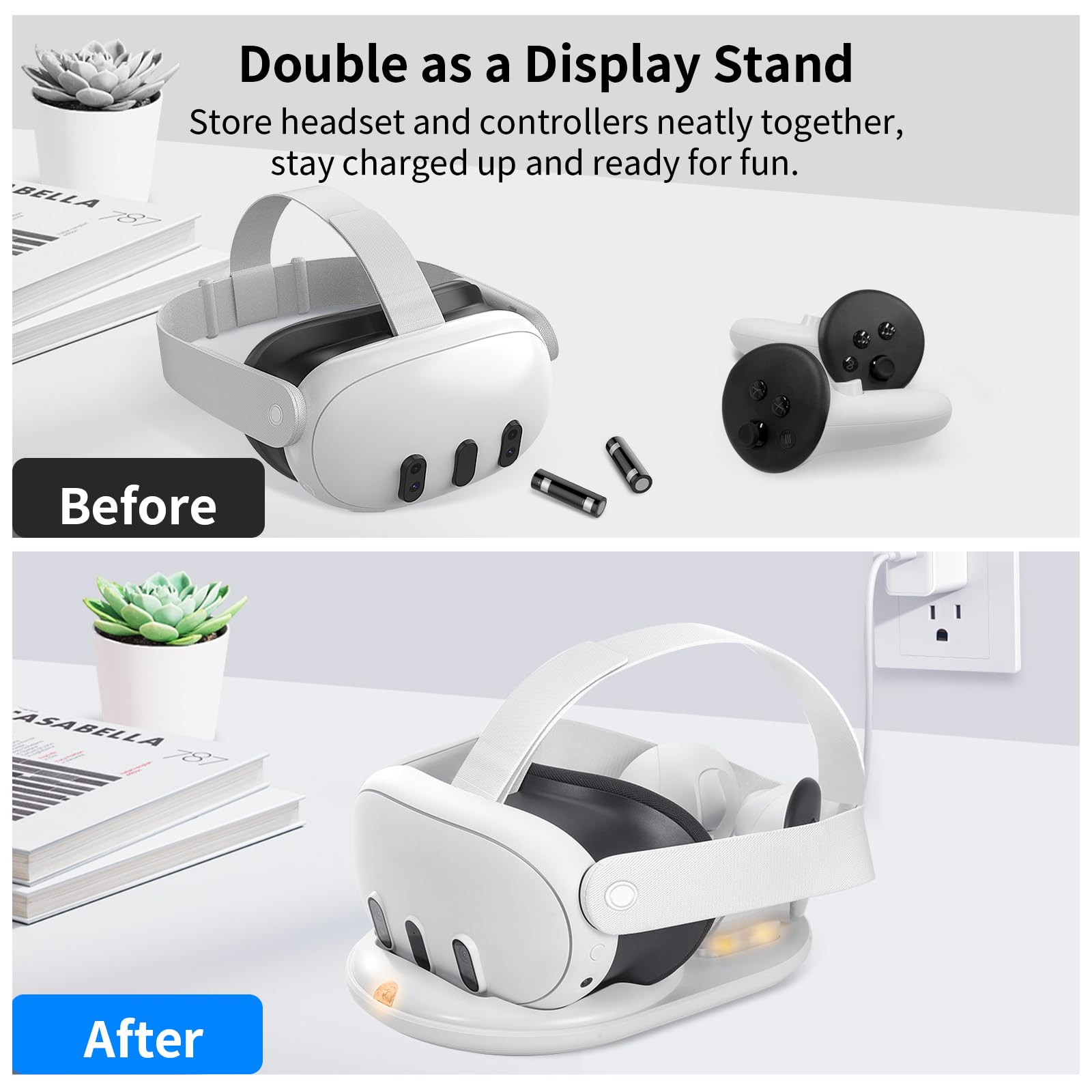 TiMOVO Charging Dock for Oculus Meta Quest 3, Magnetic Fast Charger Station for Headset & Controllers with 45w Power Adapter, Quest 3 Charging Station with LED Light & 2 Rechargeable Batteries, Blue