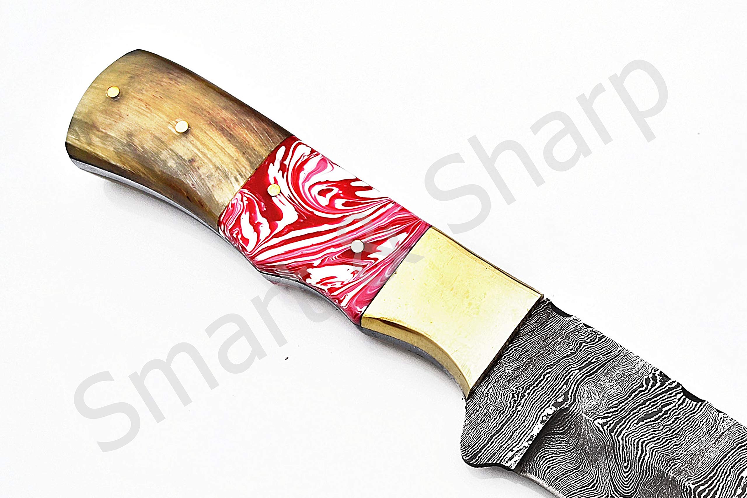 Smart & Sharp Custom Handmade Damascus Steel Hunting Knife/Skinning Knife AA-17236, 17237, 17238, 17239, 17240, 17241 and 17242 (Red & White Resin)