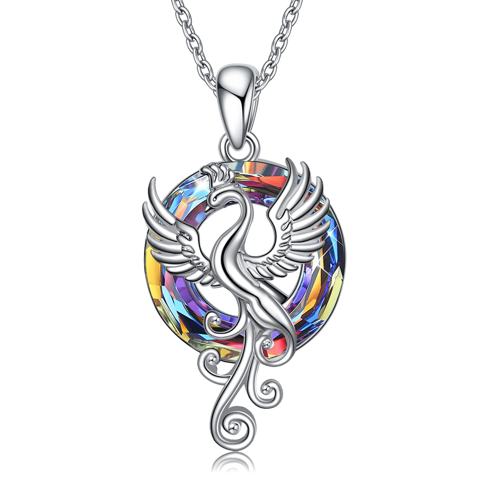 YAFEINI Phoenix Pendant Necklace 925 Sterling Silver Jewelry Gifts for Women Mom (Volcanic crystal)