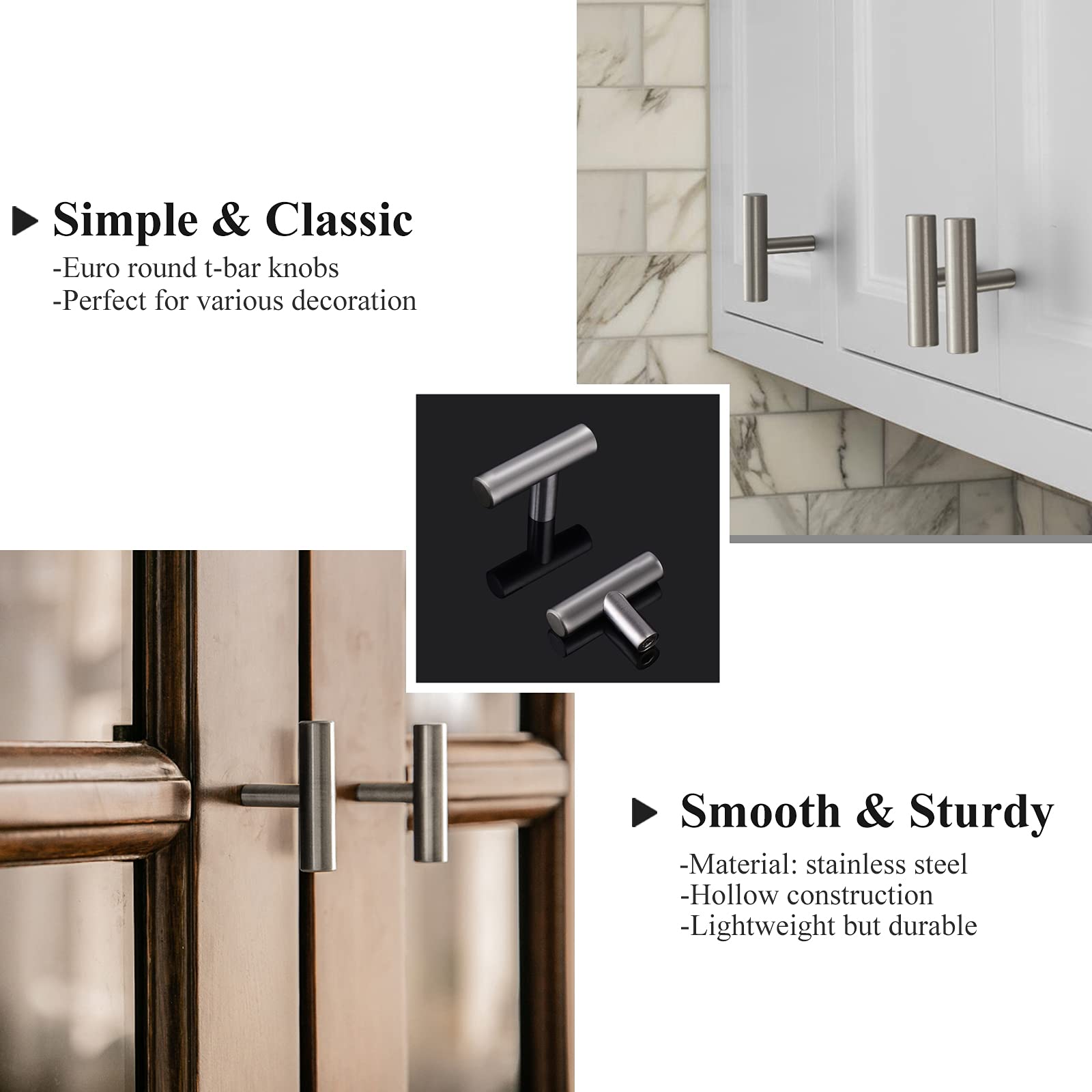 Probrico Kitchen Cabinet Drawer Handles and Pulls Stainless Steel (T-Knob, 10 Pack), T Bar Cabinet Knobs