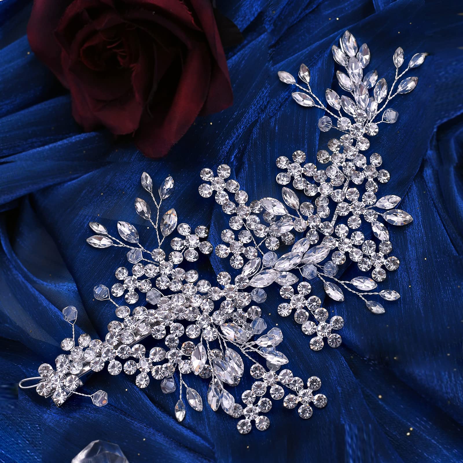 ULAPAN 2 Pack Bride Wedding Headband, Rhinestone Bridal Bridesmaid Hair Clips Accessories, Party Hair Accessories Headpieces for Women(Silver)