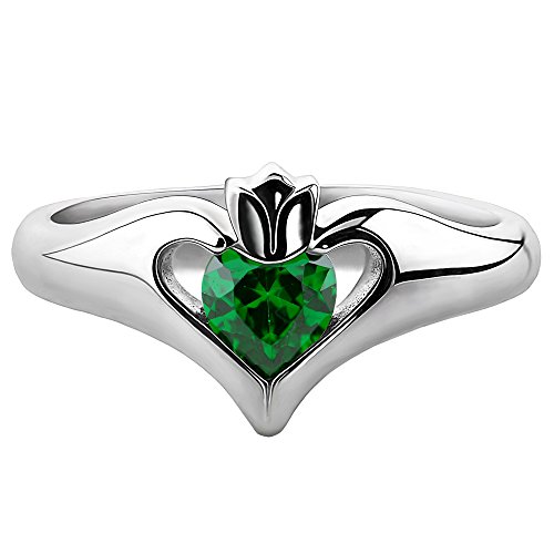 Sterling Silver Green CZ ULS-16434GR Ladies Modern Claddagh Ring (8)