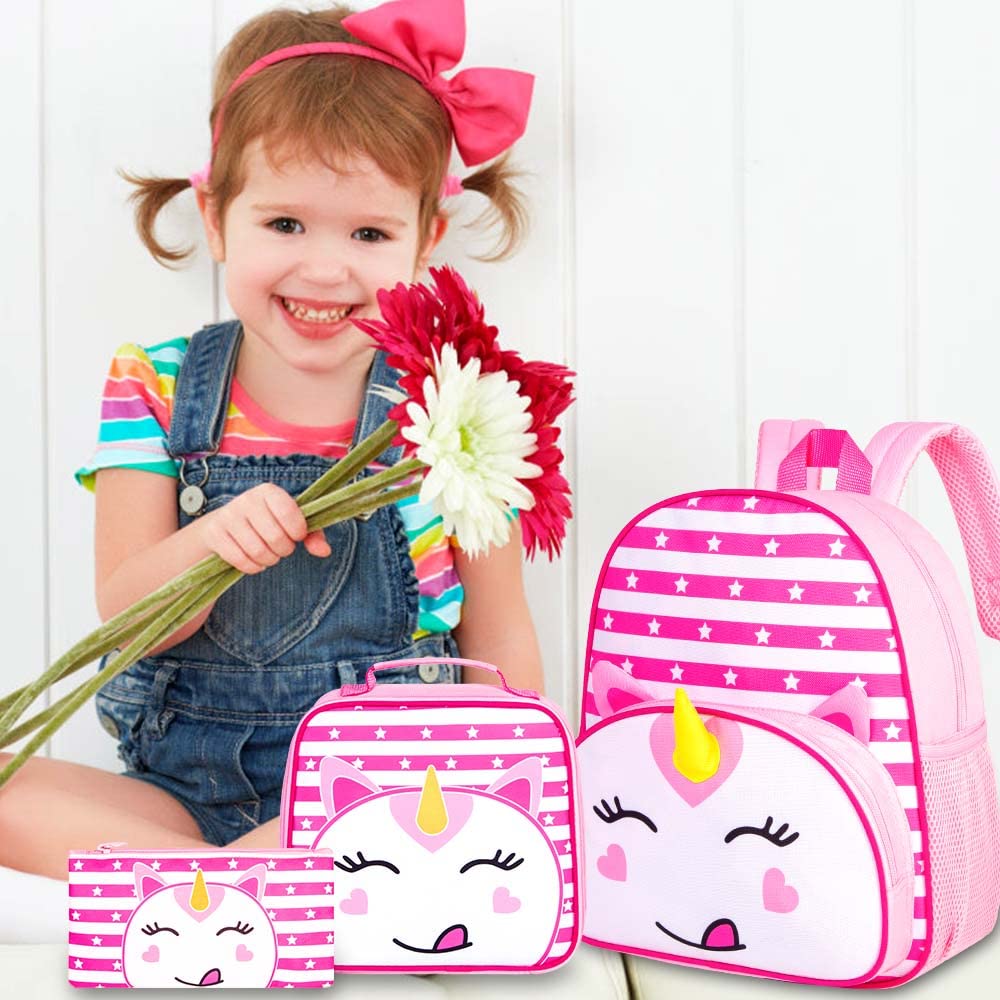 ZLYERT 3PCS Toddler Backpack for Boys, 12" Dinosaur Preschool Bookbag with Lunch Box, Cute Animal Kids Kindergarten Schoolbag - Green
